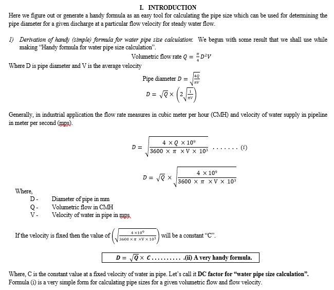 Pipe Size Calculation For Water Supply Pipe Size Calculation For Water Supply